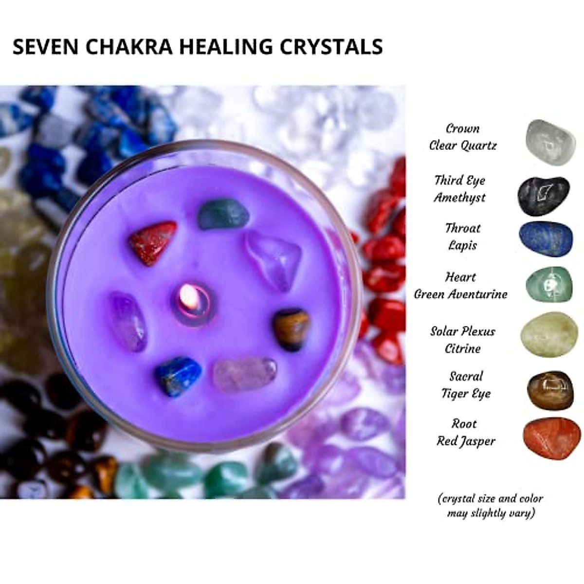 Chakra Crystal Candle - Crystals and Healing Stones Chakra Candle - Healing Candles with Crystals Inside - Spiritual Candle/Manifestation Candle for Positive Energy and Cleansing (Citronella)
