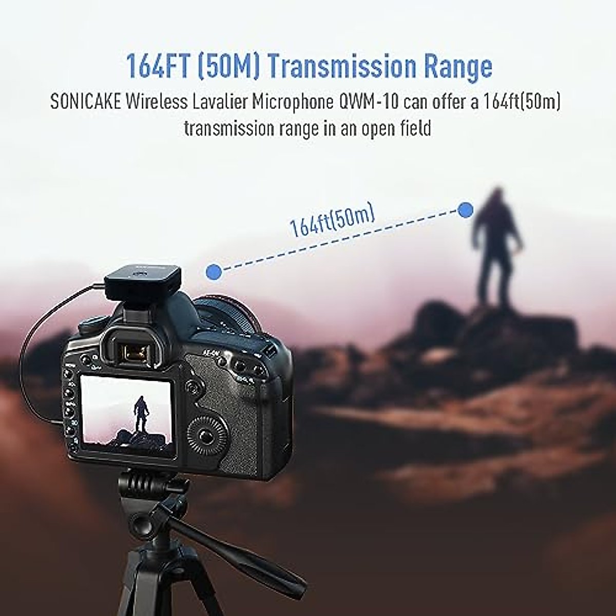 SONICAKE Wireless Lavalier Microphone 2.4GHz 164 ft/50M Range 10 Hrs, Compact Wireless Mic System(1 TX +1 RX) for iPhone/Android/DSLR Camera,Vlog,Podcast,Live Streaming,Video Recording,Interview