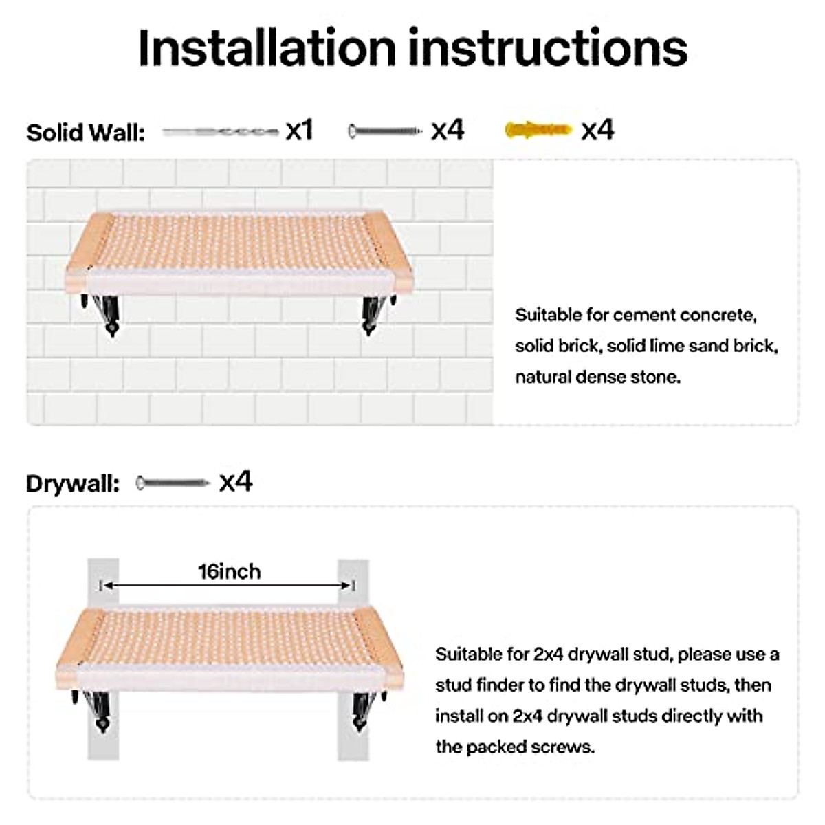 Purife Floating Cat Wall Shelves & Perches for Indoor Large Cats - Wall Mount Cat Hammock Bed Cat Shelf for Wall, Modern Cat Wall Furniture, Cat Window Sill Ledge Shelf for Sleeping and Sighting