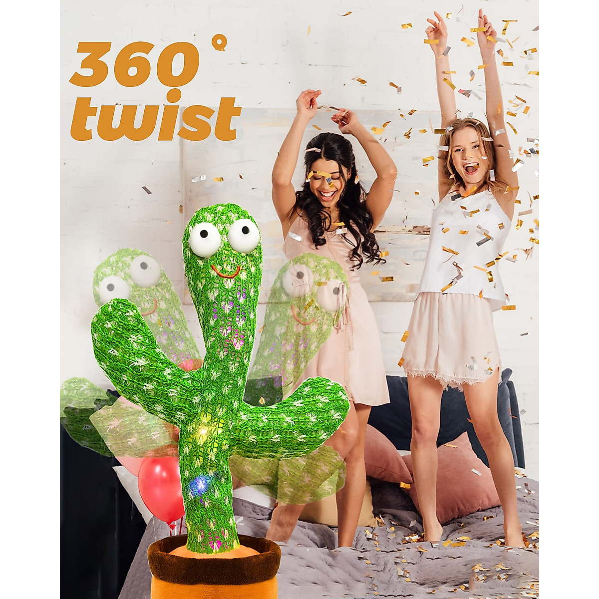 Hunfur Talking Cactus Toy That Talks Back,Volume Adjustment Dancing Mimicking Cactus Baby Toy,Singing Record Repeat What You Say, Sunny Silly Light Up Tummy Time Funny Gift for Toddler Boys Girls Toys