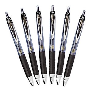 Uni-Ball Signo 207 Retractable Gel Pen, 0.38mm Ultra-Micro Point, Black, Pack of 6