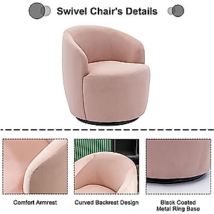 CALABASH Swivel Barrel Chair for Living Room, Accent Round 360° Swivel Club Chairs, Velvet Upholstered Modern Arm Chairs for Nursery, Bedroom, Office, Hotel, Pink