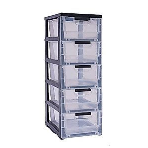 DYRABREST Transparent Plastic Drawers,Simple Storage 5 Drawer Storage Tower, Black Frame with Clear Drawers Storage Cabinet Tall Closet Drawers Organizer for Clothes,Playroom,Bedroom Furniture