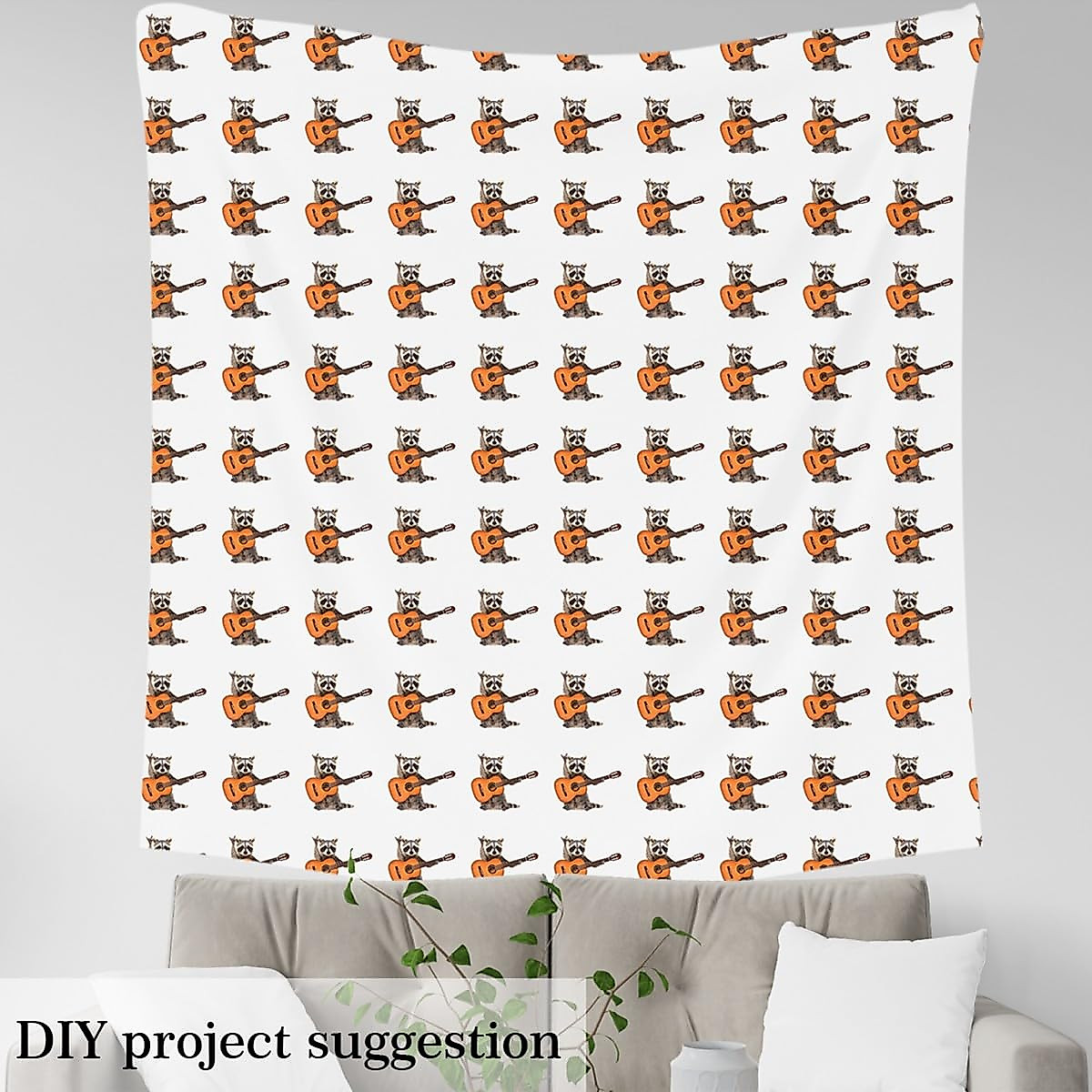 Erosebridal Funny Raccoon Fabric by The Yard,Acoustic Guitar Upholstery Fabric for Boys Kids Girls,Kawaii Jungle Animal Decorative Fabric,Rock Music Raccoon Indoor Outdoor Fabric for Sewing,2 Yards