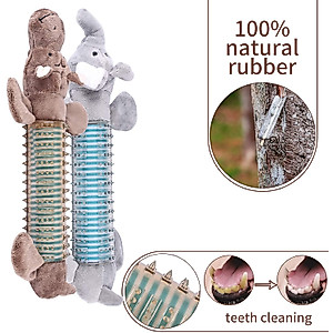 CCDAY Plush Squeaky Dog Chew Toys 3 Packs, Indestructible Tough Durable Dog Toothbrush Toys for Small and Medium Dogs Natural Material Dental Care Puppy Toys (Brown& Gray)