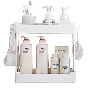 FHDUSRYO Bathroom Countertop Counter Organizer, White Detachable Cosmetic Organisation Storage Shelf, Bathroom Rack Standing Caddy for Bathroom Dresser Kitchen Spice Laundry Office (2-Tier)