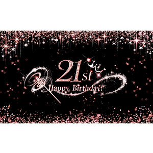 Rose Gold Happy 21st Birthday Banner Backdrop Decorations for Girls Extra Large Fabric 21 Year Old Birthday Finally Legal Twenty One Party Photography Background Decor Sign Photo Booth Party Supplies