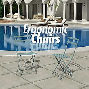 Pyramid Home Decor 2 Piece Outdoor Bistro Chair Set - Foldable Outdoor Chairs Set of 2 - Premium Steel Small Patio Chairs, Blue