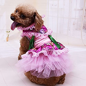 guohanfsh Pet Accessories,Pet Costume Chinese Style Dress-up Skin-Friendly Dogs Cats Tulle Princess Dress Pet Supplies Pet Clothes Tassels Decor for