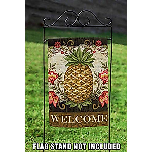 Toland Home Garden 111163 Pineapple & Scrolls Welcome Flag, 12x18 Inch, Double Sided for Outdoor Spring House Yard Decoration