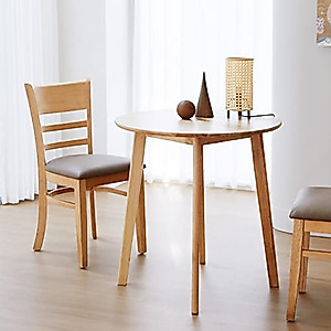 Livinia Canberra 27.6" Round Wooden Dining Table/Small Mid Century Modern Malaysian Oak Kitchen Table (Natural-Oak)