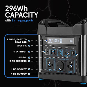 POWER RIDGE X-300 Power Station: Portable 296Wh Lithium-Ion Battery Generator with LCD Screen and Carry Handles for Charging Phones, Laptops & Other Electronics while Camping, Traveling or Road Trips