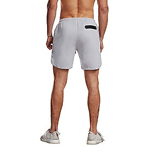 FLYFIREFLY Men's 2-in-1 Workout Running Shorts 7" Lightweight Gym Yoga Training Sport Short Pants Grey