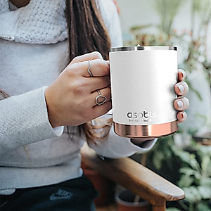 asobu Ultimate Stainless Steel Ceramic Inner Coating Coffee Mug with Double Walled Copper Lining Insulation,12 Ounces (White)