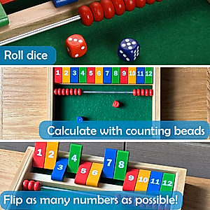 STERLING Games Kids Shut The Box Game for 2 Players | Wooden Math Toy Dice Game for Kids and Small Children | STEM Educational Toy for Learning Mathematics and Addition