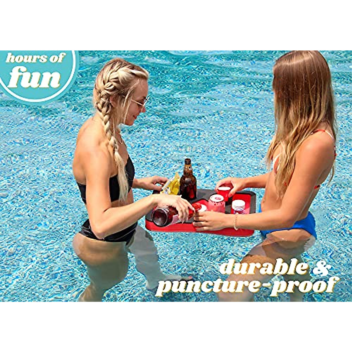 Polar Whale Floating Spa Hot Tub Bar Drink and Food Table Red and Black Refreshment Tray for Pool or Beach Party Float Lounge Durable Foam 7 Compartment UV Resistant
