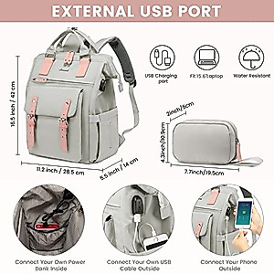 LOVEVOOK Laptop Backpack for Women Work Travel Commuter Backpack Purse, College Nursing Backpack Business Computer Bag Doctor Nurse Bags, 15.6 Inch, Light Grey-pink