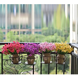 AUBEINSON 20 Bundles Artificial Flowers Outdoor UV Resistant Fake Flowers No Fade Faux Plastic Silk Flower for Outside Front Porch Planter Decoration (Purple)