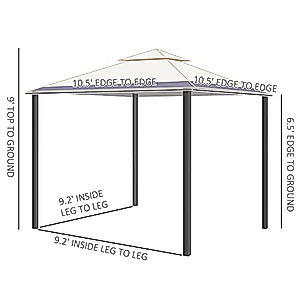 Outsunny 10' x 10' Outdoor Gazebo with Mesh Netting Sidewalls for Shade and Rain, Patio Gazebo Canopy with 2-Tier Soft Top Roof and Steel Frame for Lawn, Garden, Backyard and Deck