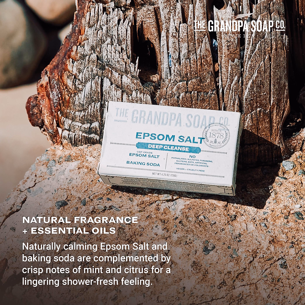 The Grandpa Soap Company Epsom Salt Bar Soap - Deep Cleansing Soap, Made with Epsom Salt and Baking Soda, Removes Dirt Grease and Grime, Vegan, For Face and Body, 4.25 Oz, 3 Pack