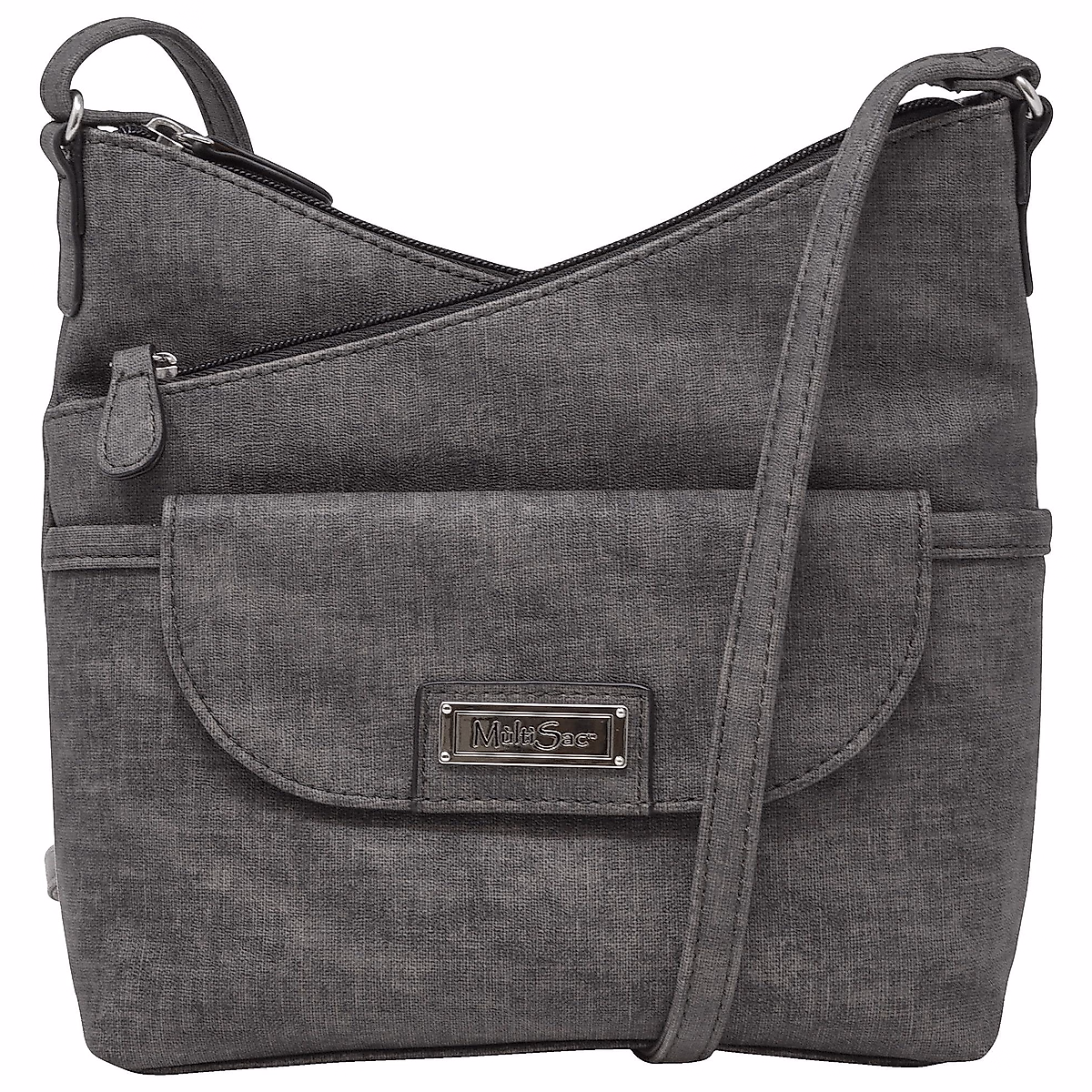 MultiSac Vista Solid Color Vegan Leather Crossbody Handbag One Size Black