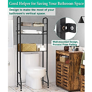 Khordin Over The Toilet Storage Shelf for Bathroom, 3-Tier Above Toilet Rack Bathroom Organizer with Adjustable Shelves and Hanging Hooks, Easy to Assemble & Space Saving, Black