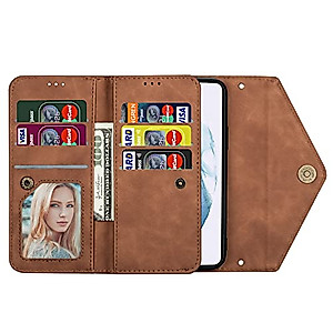 Ysnzaq Crossbody Lanyard Wallet Case for Samsung Galaxy S22 Ultra 5G 6.8", PU Leather Detachable Neck Strap with Credit Card Holder Phone Cover for Samsung Galaxy S22 Ultra 5G DKB Brown
