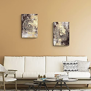 Creoate Abstract Wall Art, 2 Pieces Hand Painted Mandala Flowers Painting Canvas Print Wall Art Framed Artwork Set for Living Room Wall Decor, 16x24 Inchx 2pcs