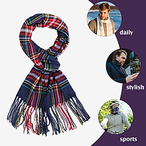 Handepo 6 Pcs Plaid Soft Imitation Cashmere Winter Scarf Buffalo Plaid Scarf Imitation Cashmere Scarfs with Fringes for Women Men Warm, 6 Designs