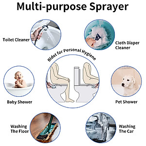 Handheld Bidet Sprayer Kit for Toilet, Zeromix Bathroom Toilet Bidet Attachment Set,Multi-Function for Baby Cloth Diaper Sprayer,Shattaf Sprayer,Pets Shower,Toilet or Wall Mounted