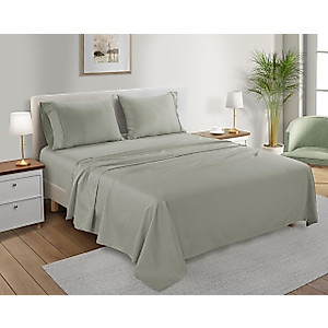 100% Organic Cotton Twin Sheet Set & Standard Pillowcases Set of 2 Combo- 300 Thread Count Long Staple Cotton Sheets,3 Pc Twin Size Sheets & Standard Pillowcases, Sateen Sheets, Breathable - Sage