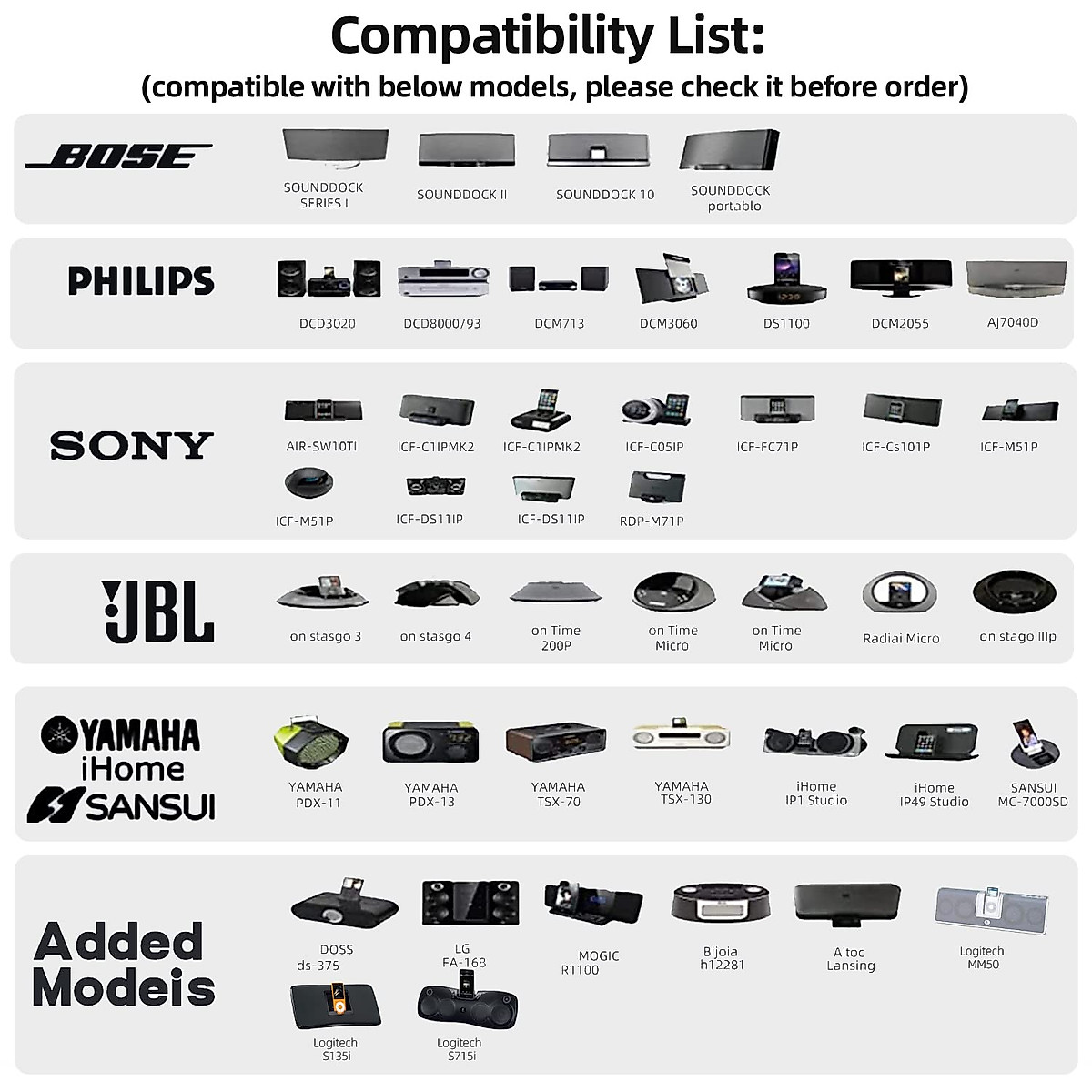 YOCOWOCO Aptx Bluetooth 5.0 Adapter Receiver for Bose Sounddock, 30 pin iPod iPhone and Other 30 pin Music Docking Station(Not for Cars and Motorcycles) (Black)