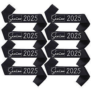 Generic Senior Sash 2025, 8 Pack Silver Glitter Black Satin Finally Graduated Senior Cheerleader Sashes for Class of 2025 Graduation Party Supplies