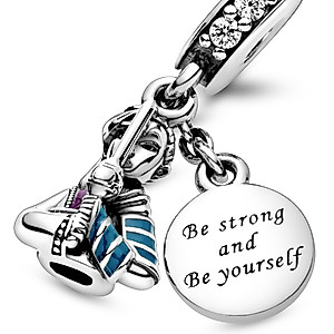 Pandora Disney Mulan sterling silver dangle with clear cubic zirconia, purple and green enamel