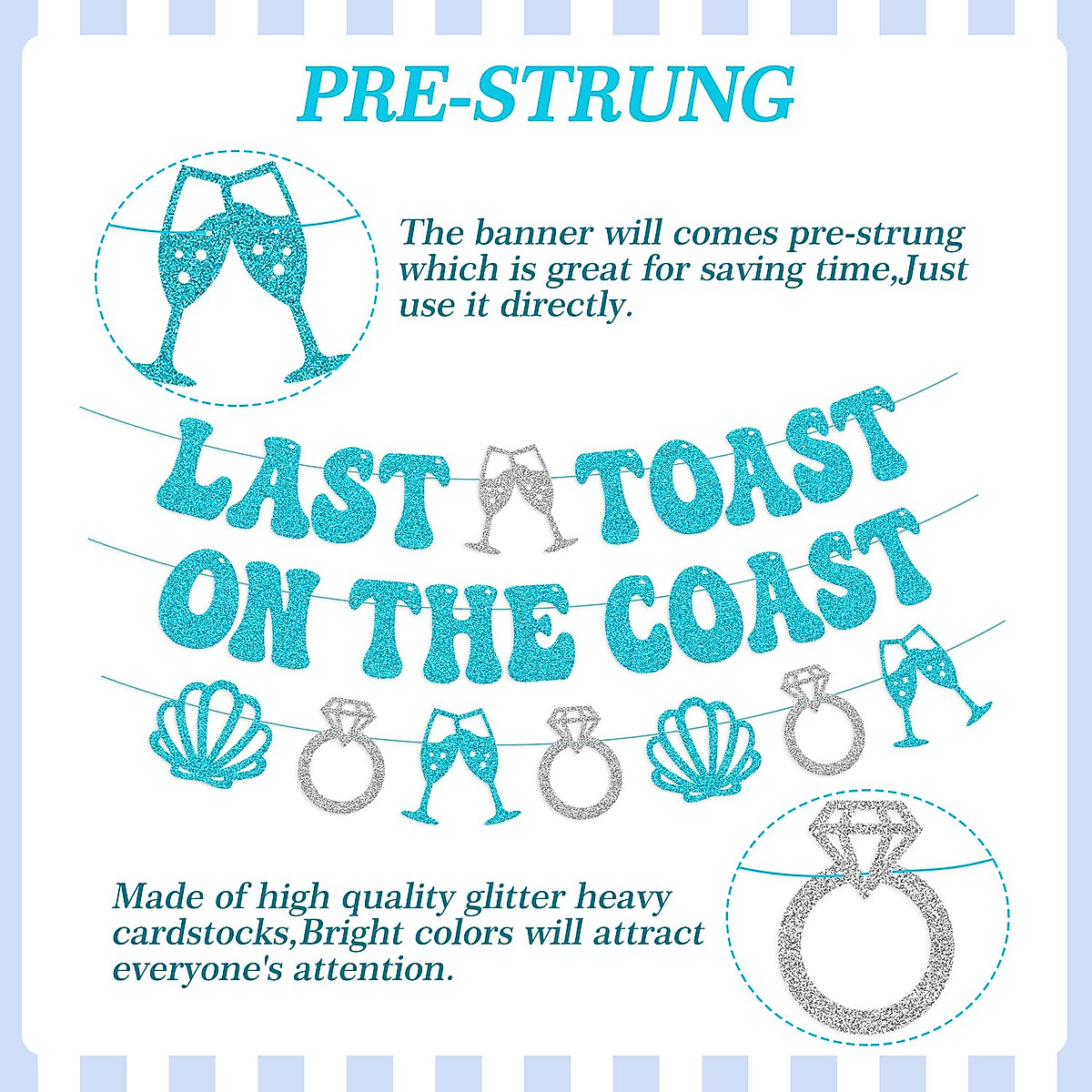 Last Toast on the Coast Banner Beach Bachelorette Party Decorations for Girl Women Nautical Bridesmaid Coastal Bride To Be Blue Bridal Shower Party Supplies