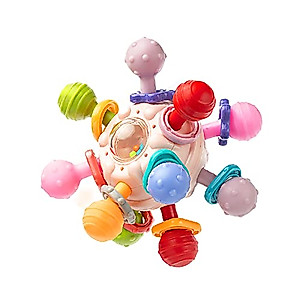 Baby Sensory Teething Toys, Atomic Ball Chew Toys Rattle & Teether Grasping Activities Infant Toy for 0 6 12 Months Boys & Girls Gift(Pink)