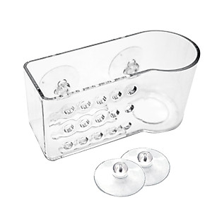 AMUONTY Sponge Holder for Kitchen Sink Suction,Plastic Sink Brush Sponge Caddy Sink Organizer-(5.7" x 2.4" x 3.1"),Clear