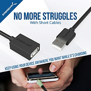 SABRENT 22AWG USB 2.0 Extension Cable A Male to A Female [Black] 6 Feet (CB-2060)