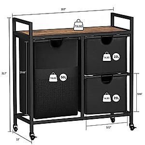 Tohomeor Laundry Sorter with 3 Laundry Basket Rolling Laundry Hamper Cart with Wheels Sliding Pull Out and Removable Laundry Basket Bags for Laundry Room Bathroom Bedroom (Rustic Brown)