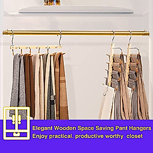 Ulimart Pants Hangers 2Pcs Pants Hangers Space Saving,Wooden Multiple Layers Pants Rack with Non-Slip Rubber Coating Pants Organizer for Trousers Scarves Slack