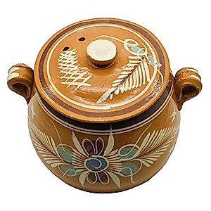Olla De Barro Frijolera w/ Lid 3.5 Qt. Canterito Cazuela Traditional Floral Decorative Artisan Artesania