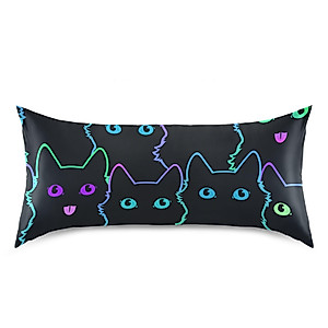 Kigai Cat Satin Pillowcase, Soft Breathable Silk Pillow Case with Envelope Closure for Hair and Skin, Standard Size 26 x 20 Inch