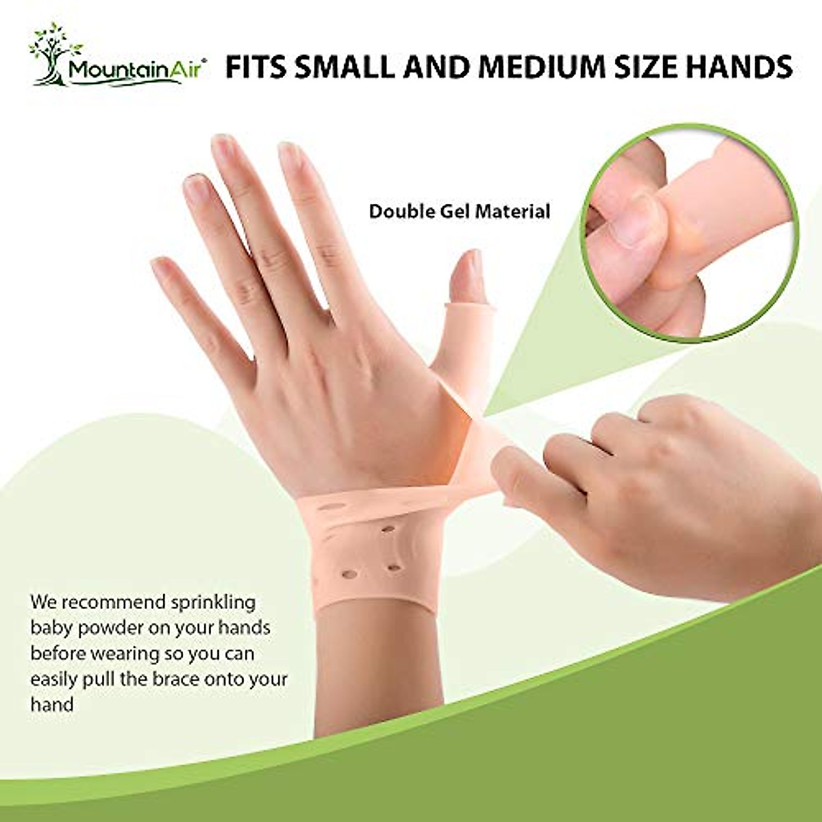 MountainAir Gel Wrist Thumb Brace, 4 PCs - Waterproof Wrist Brace to Fit Left Right Hand - Thumb Support Braces Cool Wrap for Arthritis & Carpal Tunnel Pain Relief – Latex Rubber Thumb Brace