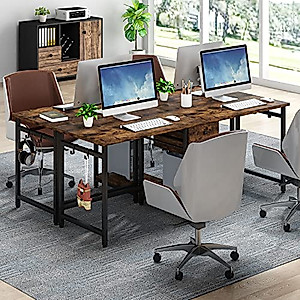 Tribesigns 78’’ Two Person Desk with 2 Drawers, Long Double Computer Desk Gaming Table with Shelves, Industrial Study Writing Table Workstation for Home Office, Rustic Brown