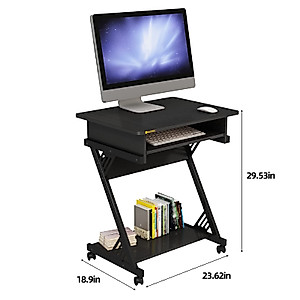 MULKGLOBAL Rolling Computer Desk with Keyboard Tray Compact Computer Cart with Storage Mobile Computer Desk for Small Space,Black