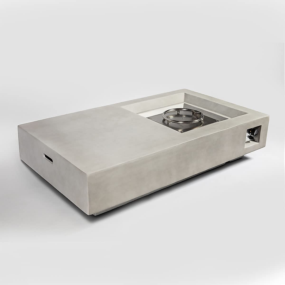 AJ Enjoy 60" Firepit Table for Outside, 50,000 BTU Large Rectangular Concrete Outdoor Firepit Tables, Laval Rocks, Side Handles, Fits 20lb Tank Outside, Grey