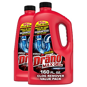 Drano Max Gel Drain Clog Remover and Cleaner for Shower or Sink Drains, 80 oz, 2 pack