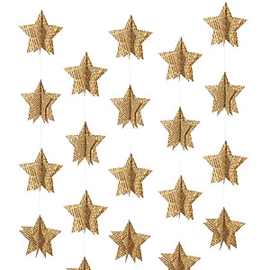 4 Pack 3D Star Garland Banner Decor, Vintage Pages Recycled Book Star Hanging Bunting Banner Backdrop for New Year Graduation Wedding Birthday Christmas Party Decor (Star 7cm)