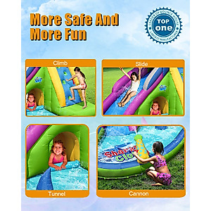 ACTION AIR Inflatable Water Slide, Shark Bounce House with Slide for Wet and Dry, Playground Sets for Kids Backyard, Water Spray & Water Pool, Durable Sewn with Extra Thick Material