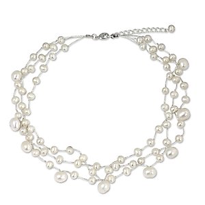 NOVICA Artisan Cultured Freshwater Pearl Choker Necklace | Artisan Crafted Stainless Steel Choker | Handmade Choker Necklaces | Pearl Choker Necklaces | Jewelry for Women from Thailand 'Moonlight